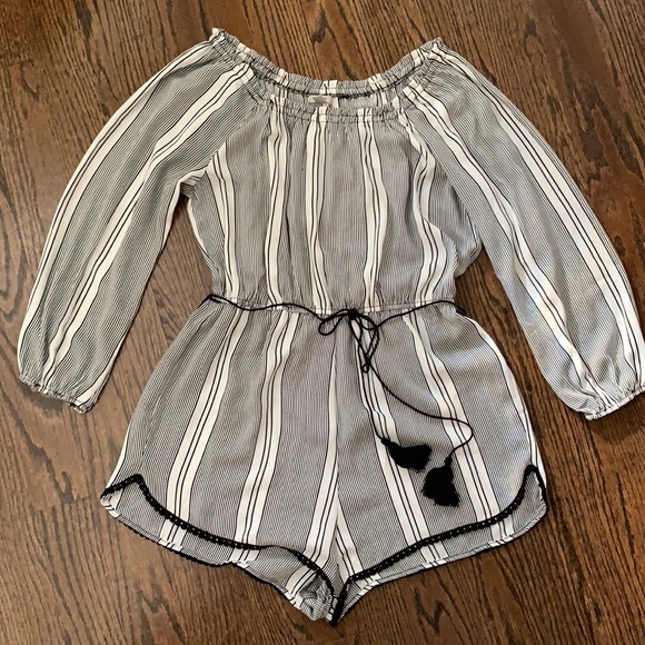 Ecote | Pants & Jumpsuits | Ecot Black White Striped Off The Shoulder ...